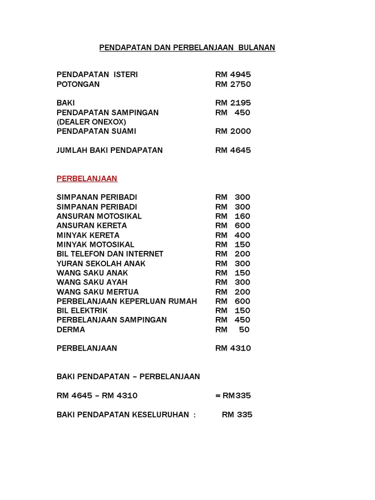 Pendapatan Dan Perbelanjaan Bulanan | PDF