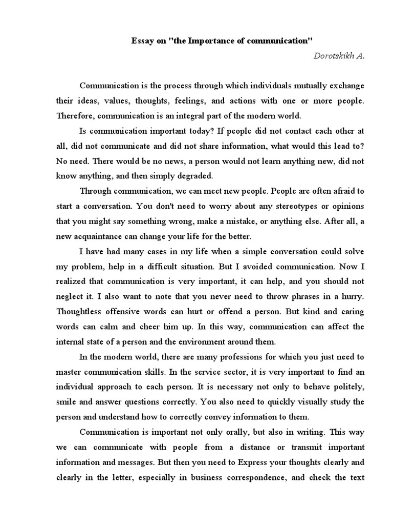 Essay On The Importance of Communication | PDF | Conversation ...