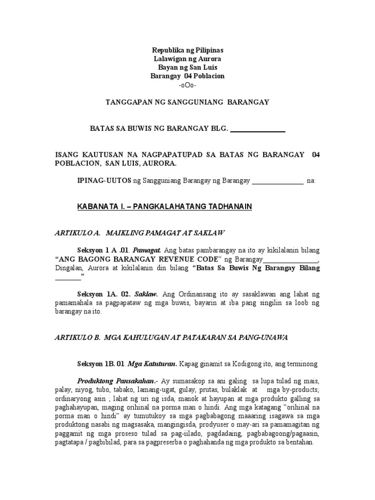 Brgy - Revenue Code TAGALOG Edited | PDF