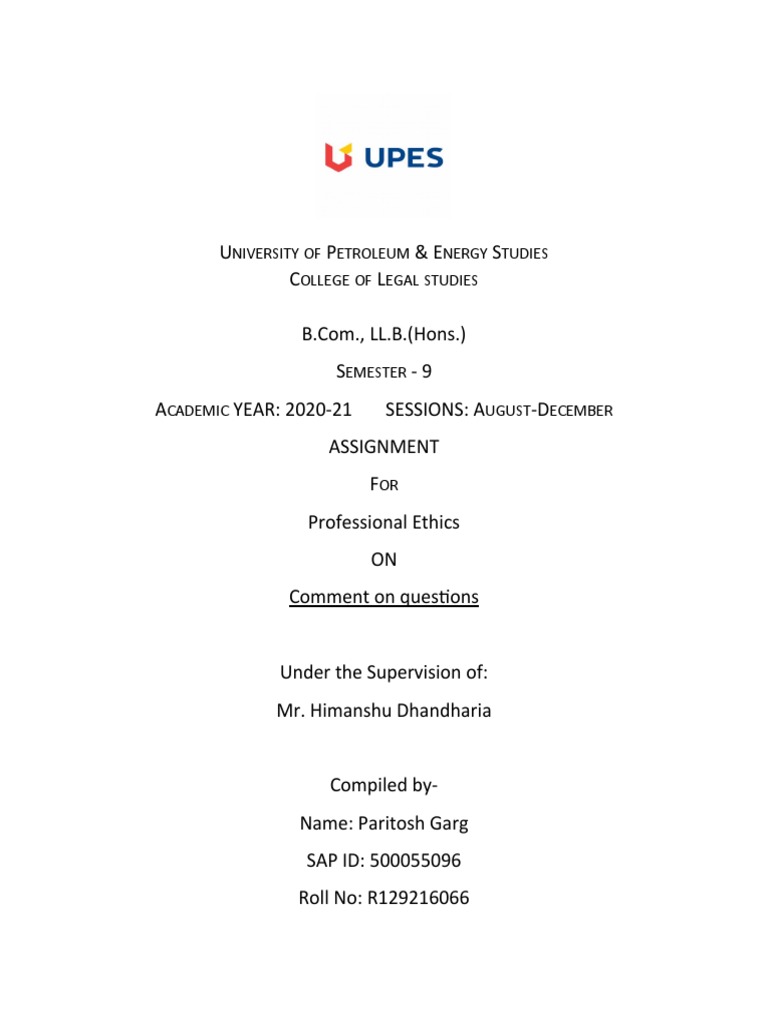 Prof Ethics Assignment | PDF | Advocate | Lawyer