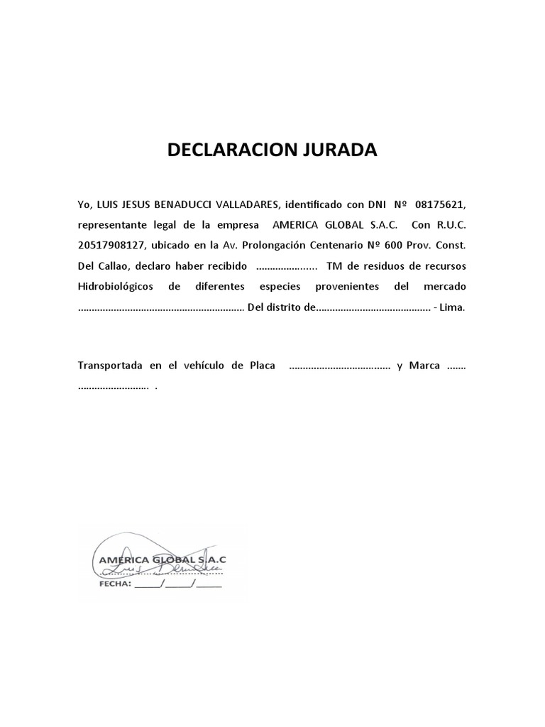 Declaracion Jurada | PDF