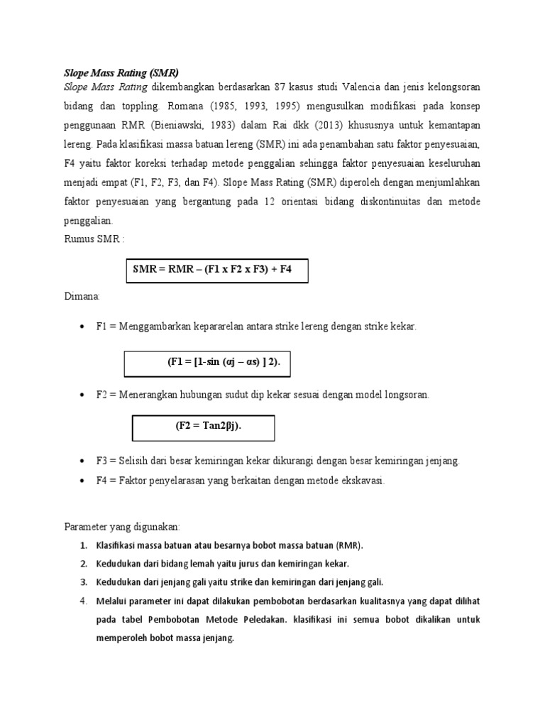 Slope Mass Rating (SMR) | PDF