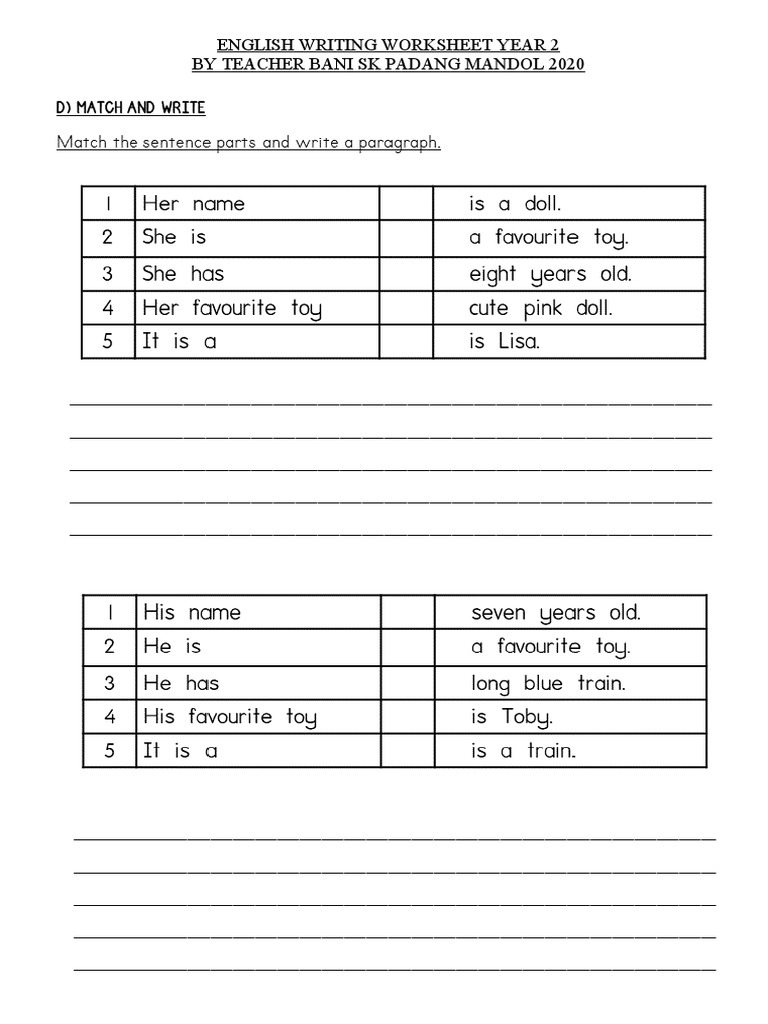English Writing Worksheet Year 2 by Teacher Bani SK Padang Mandol 2020 ...