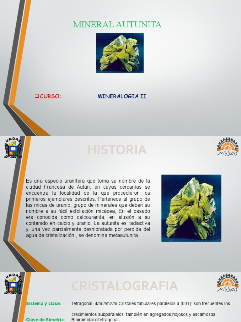 Características del mineral Autunita | PDF | Minerales | Mineralogía
