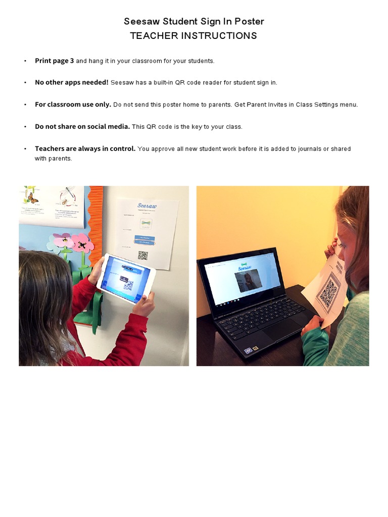 Seesaw Student Sign-In Instructions | PDF
