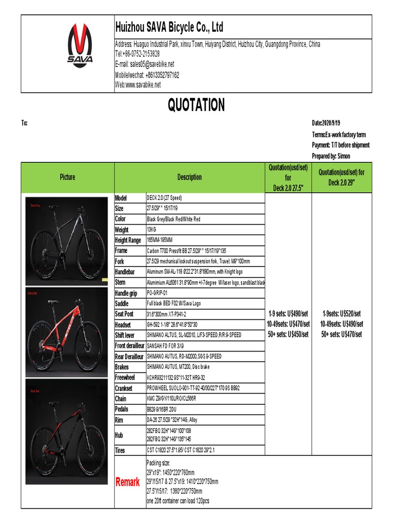 Quotation For MTB Bike | PDF | Vehicles | Human Powered Vehicles