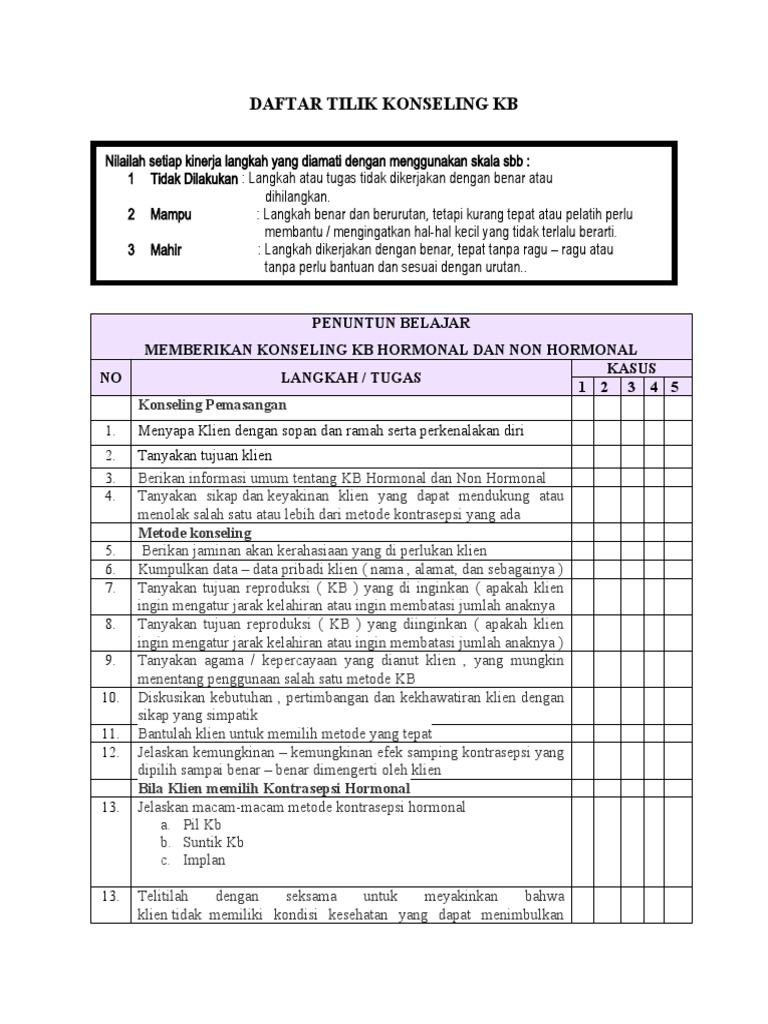 Daftar Tilik Konseling KB | PDF
