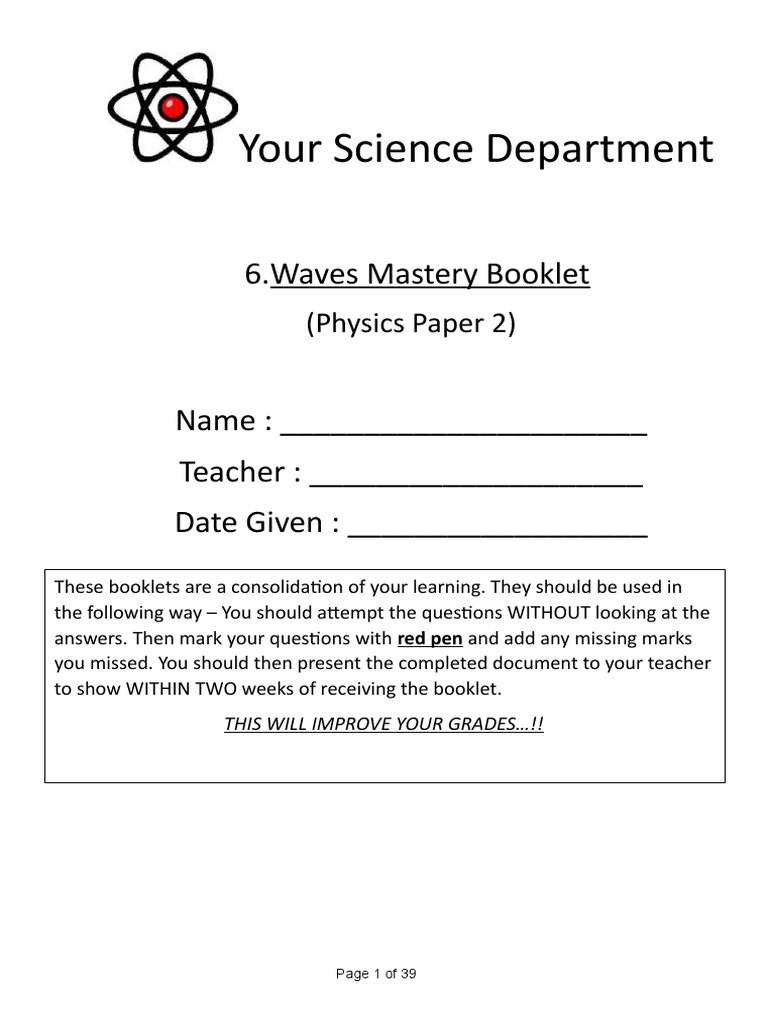Waves - Physics Mastery Booklet (Paper 2) TES | PDF | Hertz | Waves