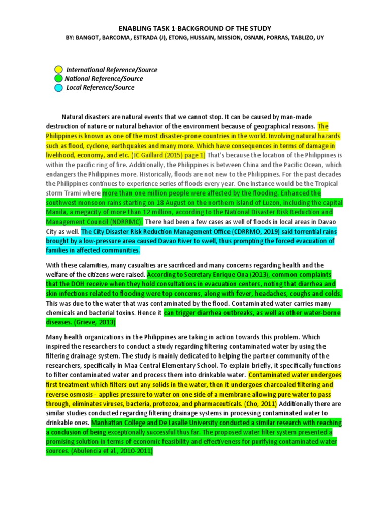 Enabling Task 1-Background of The Study: International Reference/Source ...