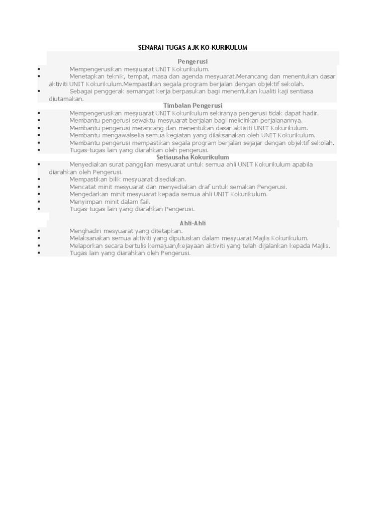 Senarai Tugas Ajk Ko | PDF