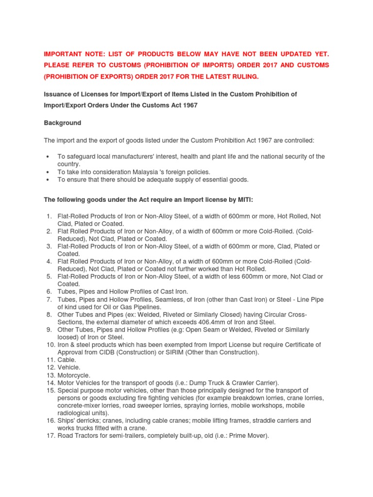 Requirements and Procedures for Obtaining Import and Export Licenses ...