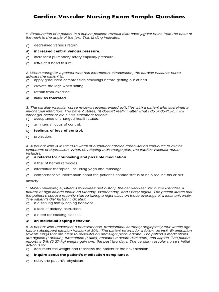 Cardiac-Vascular Nursing Exam Sample Questions: Increased Central ...