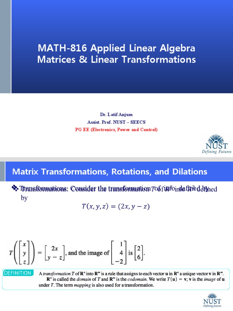 MATH-816 Applied Linear Algebra Matrices & Linear Transformations | PDF ...