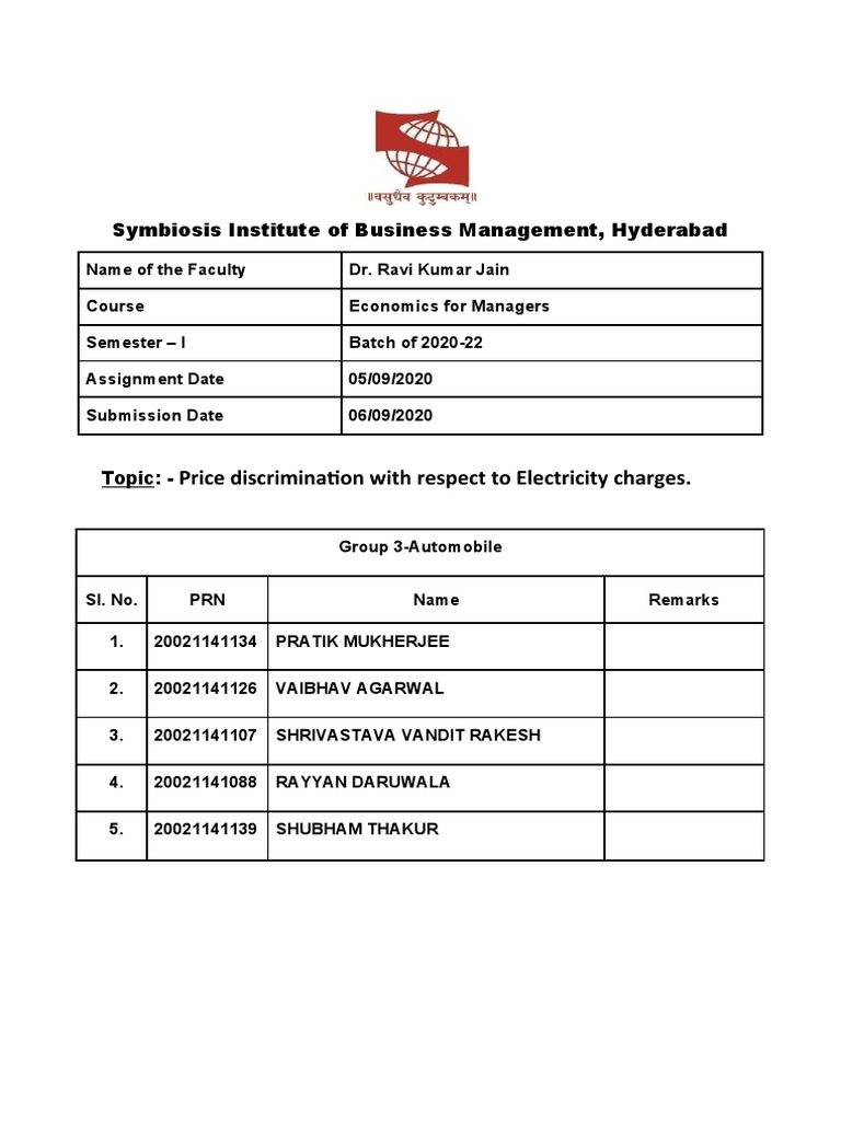 Price Discrimination of Electricity - Group3 - Automobile | PDF ...