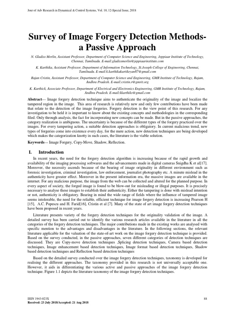 Survey of Image Forgery Detection Methods-A Passive Approach | PDF ...