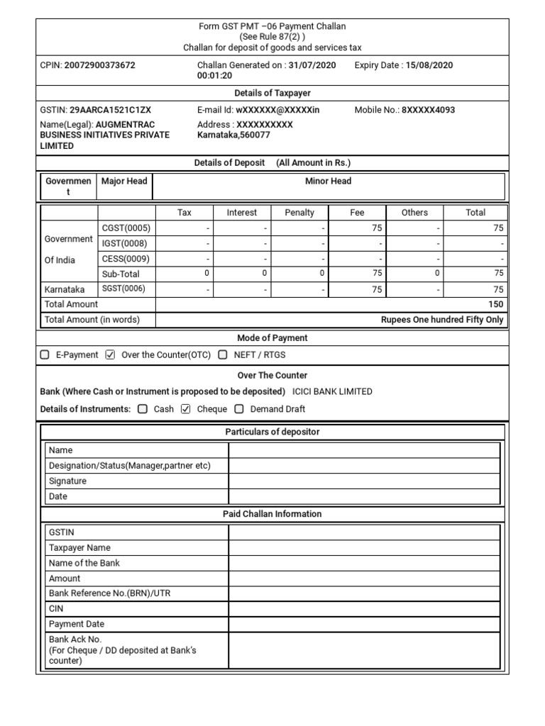 GST Challan | PDF | Financial Services | Services (Economics)