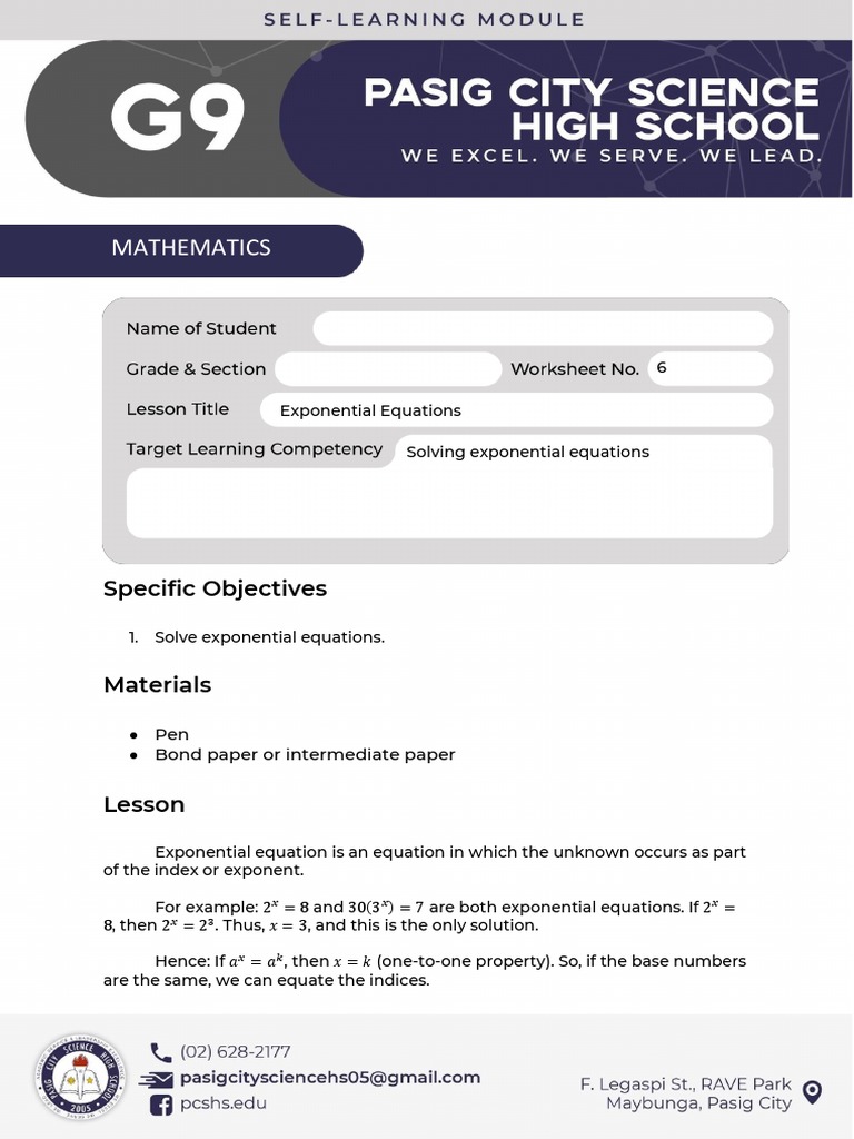 Mathematics: Specific Objectives | PDF | Exponentiation | Equations