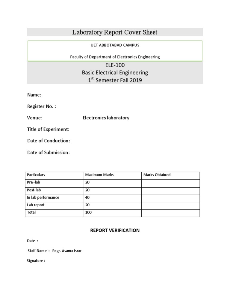 BEE Laboratory Report Sheet | PDF