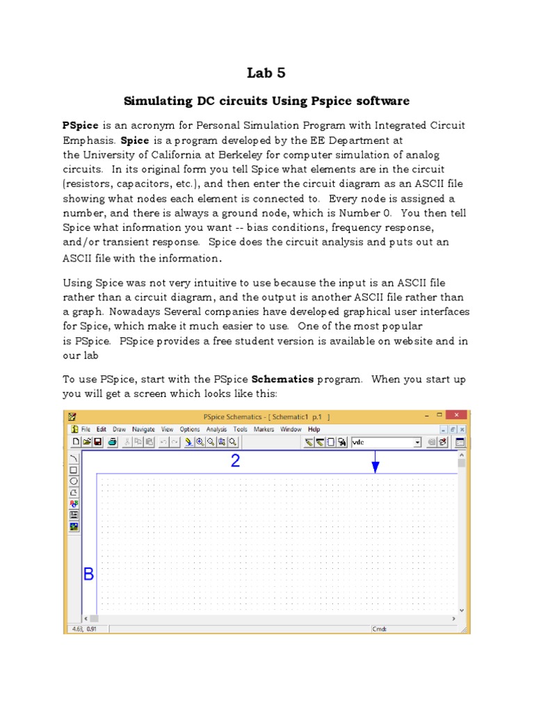 Simulating DC Circuits Using Pspice Software | PDF | Spice | Electrical Network