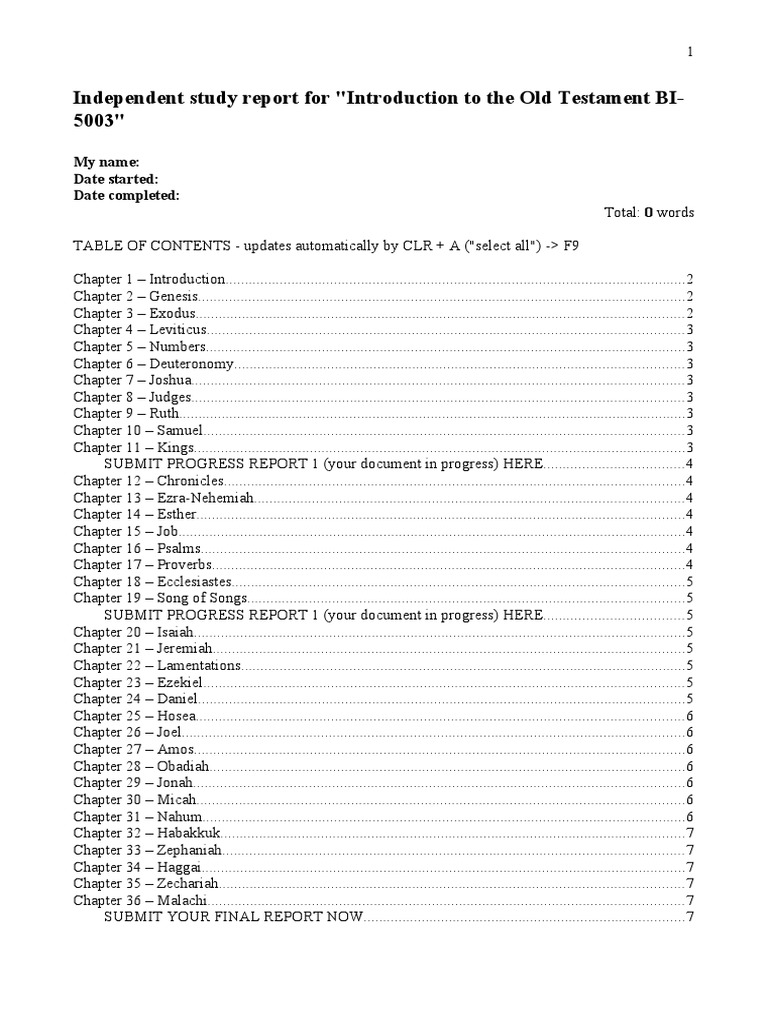 Independent Study Report For BI-5003 | PDF | Jeremiah | Book Of Deuteronomy
