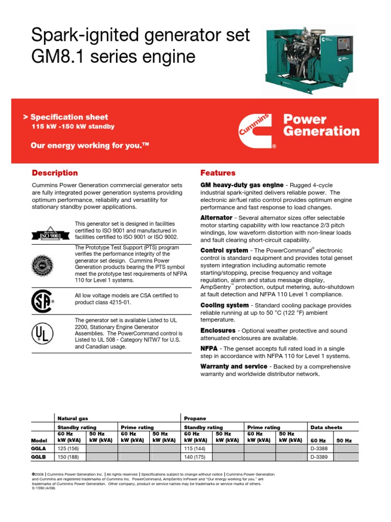 Spark-Ignited Generator Set GM8.1 Series Engine: Description Features ...