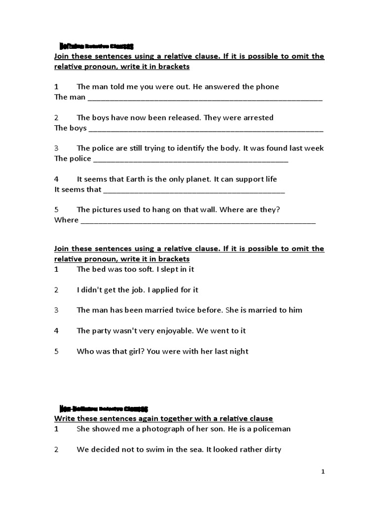 RELATIVE CLAUSES - Exercises + Key 2 | PDF | Sentence (Linguistics)