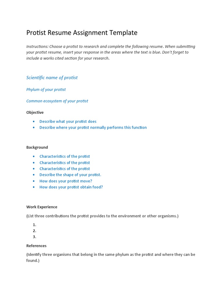 06.03 Protist Resume Assignment Template | PDF | Science & Mathematics