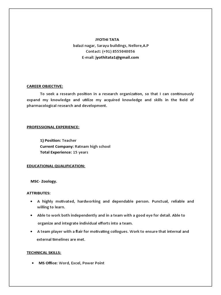 Jyothi Tata - Resume | PDF | Career & Growth | Wellness