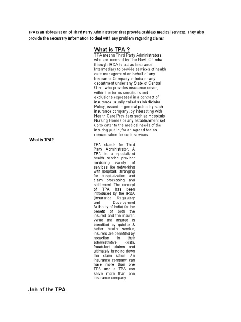What Is TPA ? | PDF | Insurance | Health Care