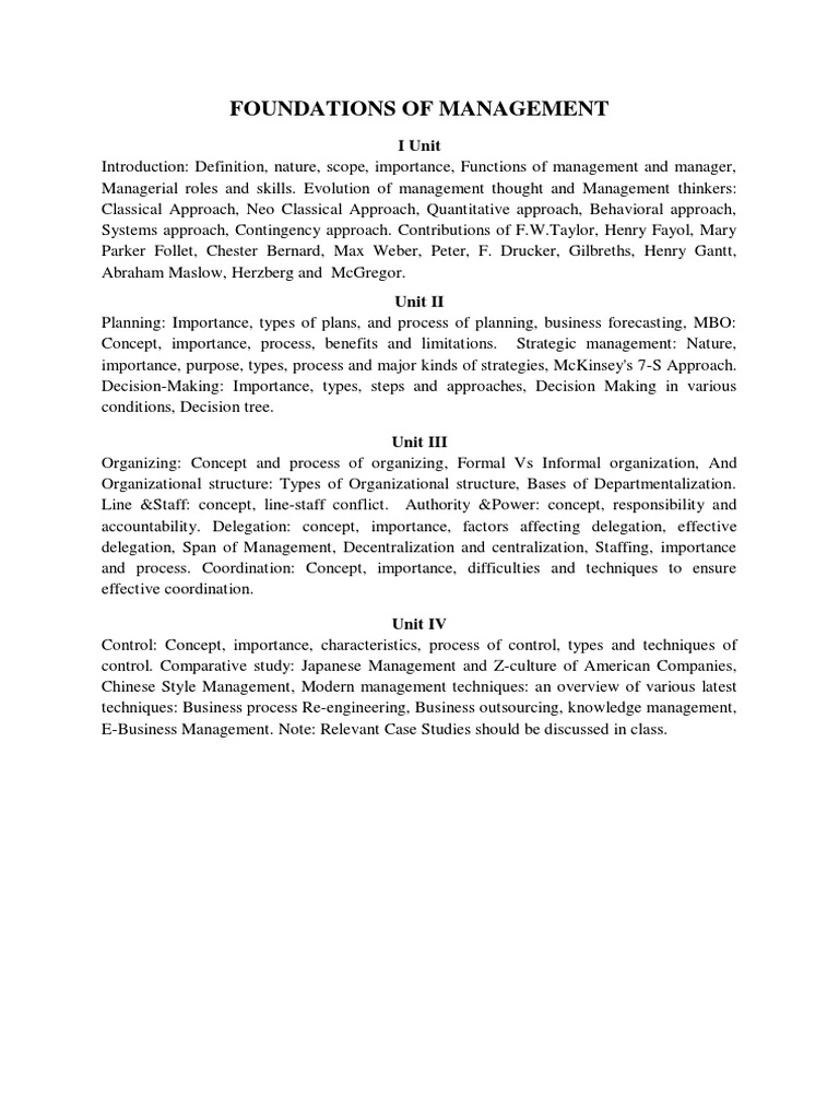 Foundations of Management: I Unit | Download Free PDF | Production ...
