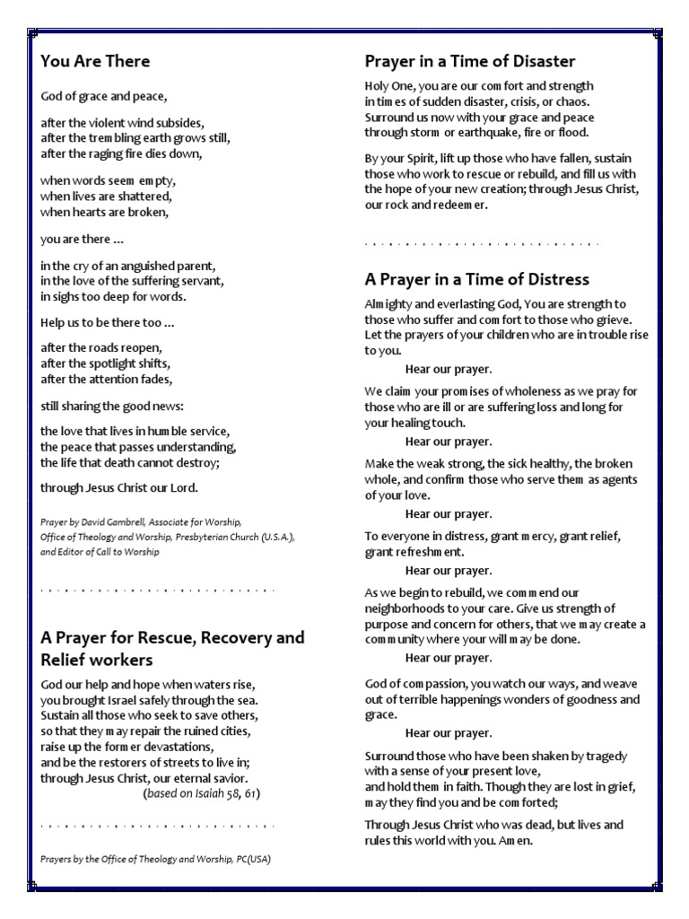 You Are There Prayer in A Time of Disaster | PDF | Prayer | Grace In ...