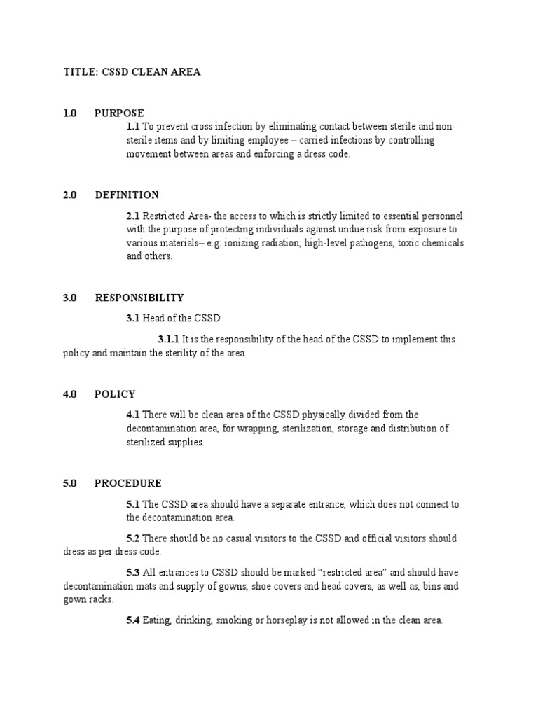 CSSD - Clean Area | PDF