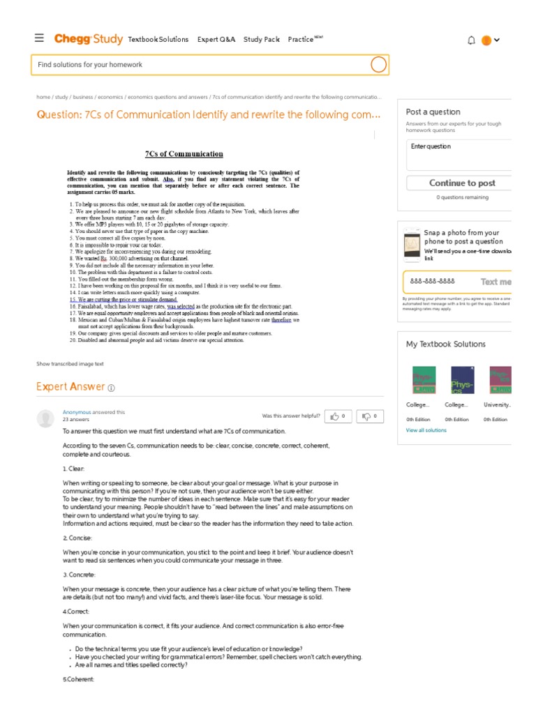 7Cs of Communication Identify and Rewrite The Foll... PDF | PDF ...
