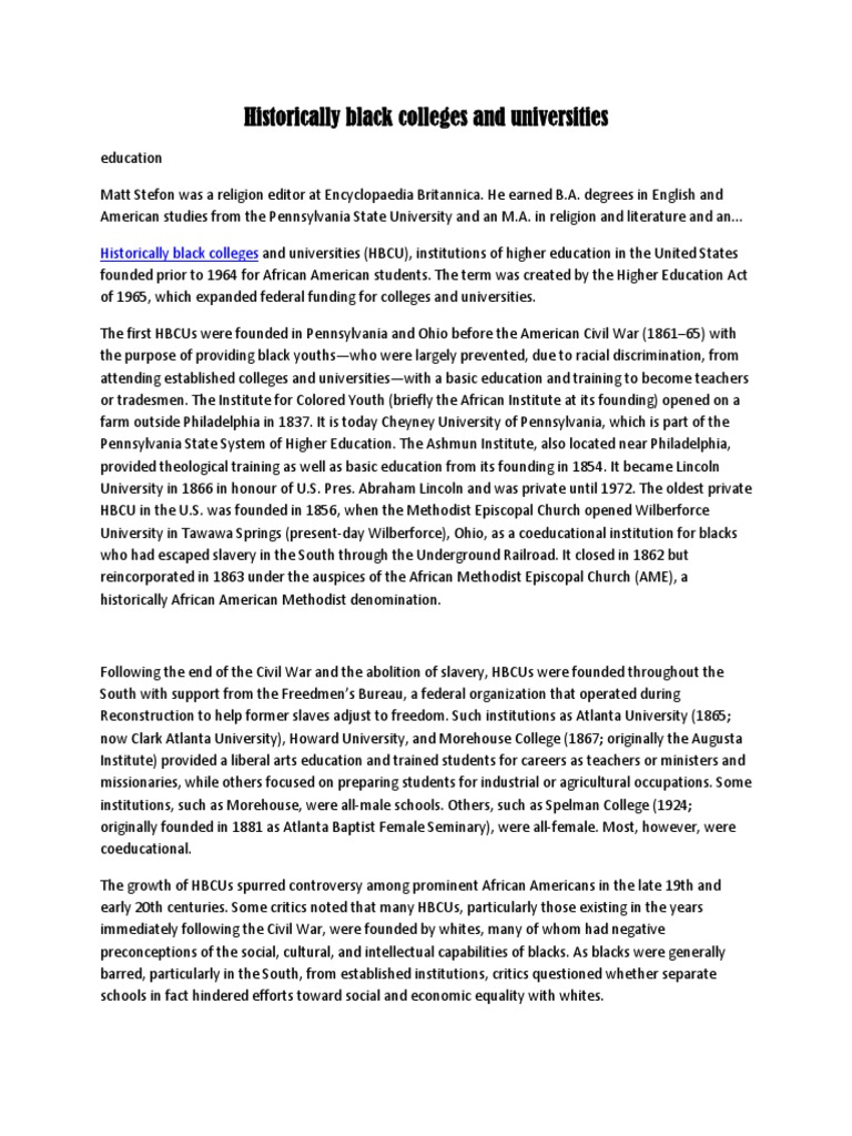 Historically Black College University | PDF | African Diaspora | The ...