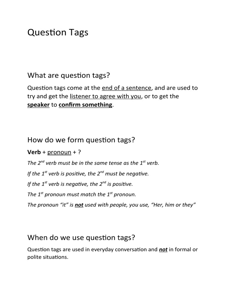 Question Tags Grammar Drills Grammar Guides Oneonone Activities ...