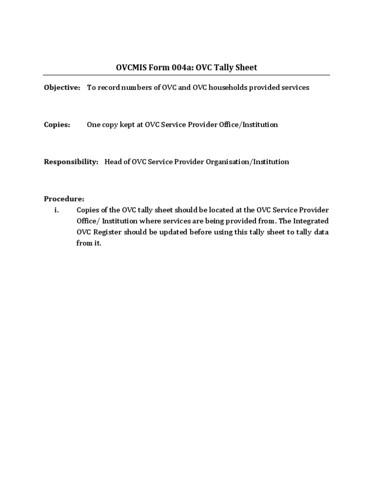 OVC Tally Sheet for Service Reporting | PDF | Public Health