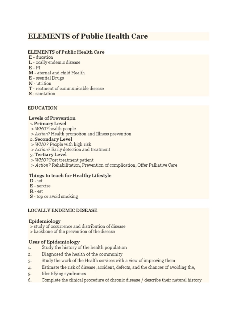 ELEMENTS of Public Health Care | PDF | Preventive Healthcare ...