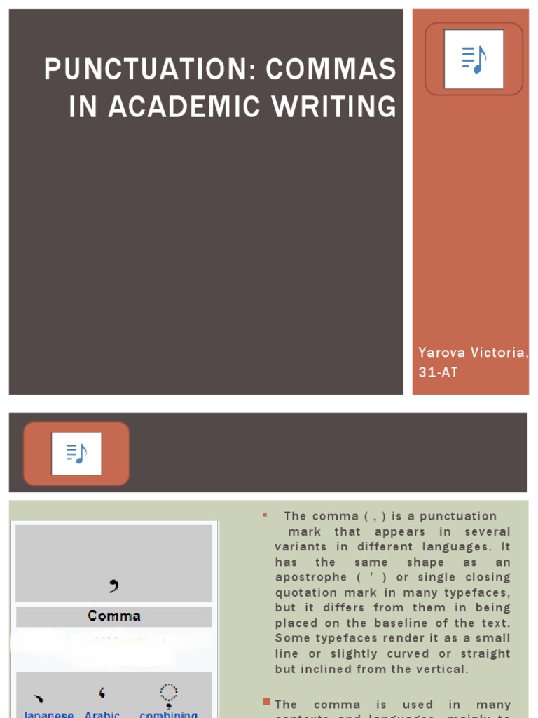 Punctuation: Commas In Academic Writing: Yarova Victoria, 31-АТ | PDF ...