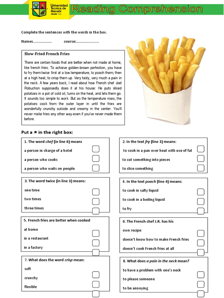 Reading Comprehension 2 | PDF | French Fries | Potato Chip