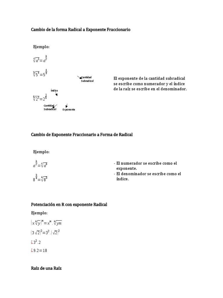 Exponente Fraccionario POTENCIAS DE EXPONENTES FRACCIONARIOS