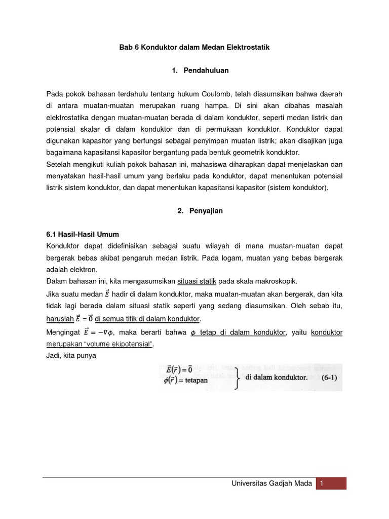 Bab 6 Konduktor Dalam Medan Elektrostatik 1 Pendahuluan - Compress PDF | PDF