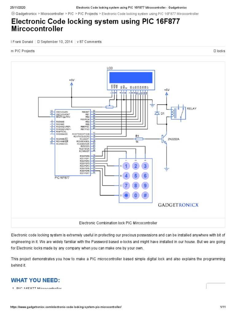 Electronic Code Locking System Using PIC 16F877 Mircocontroller - Gadgetronicx 2 | PDF ...