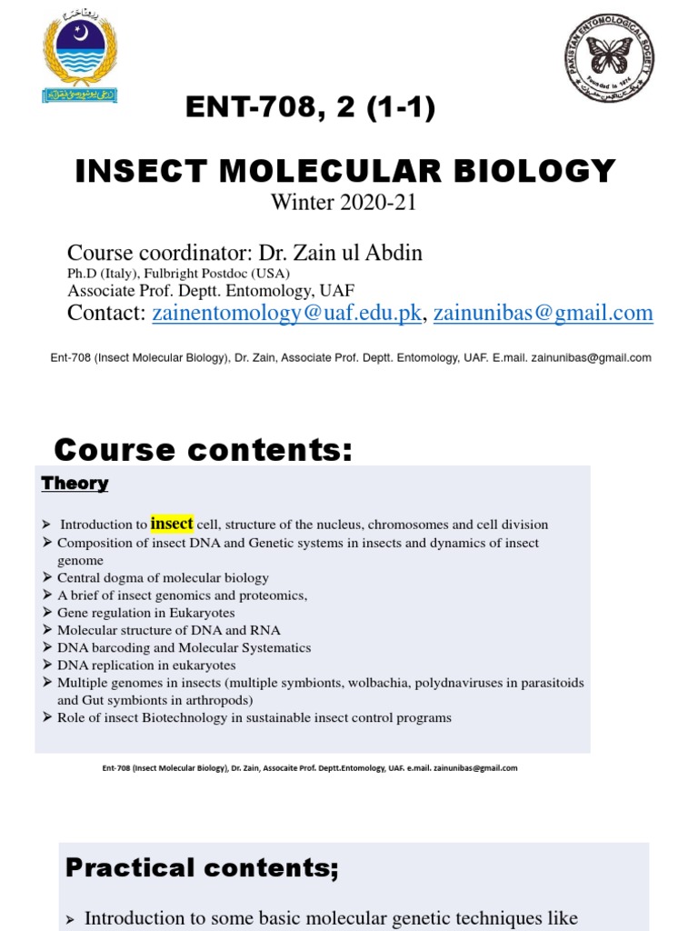Insect Molecular Biology: Winter 2020-21 Course Coordinator: Dr. Zain ...