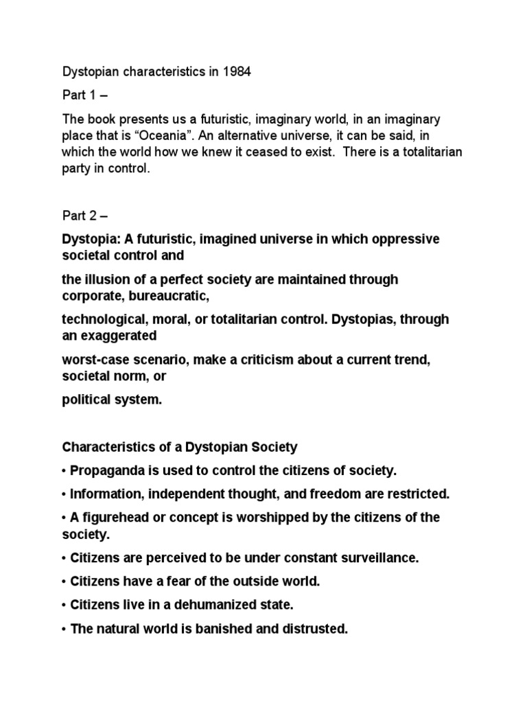 Dystopian Characteristics in 1984 | PDF