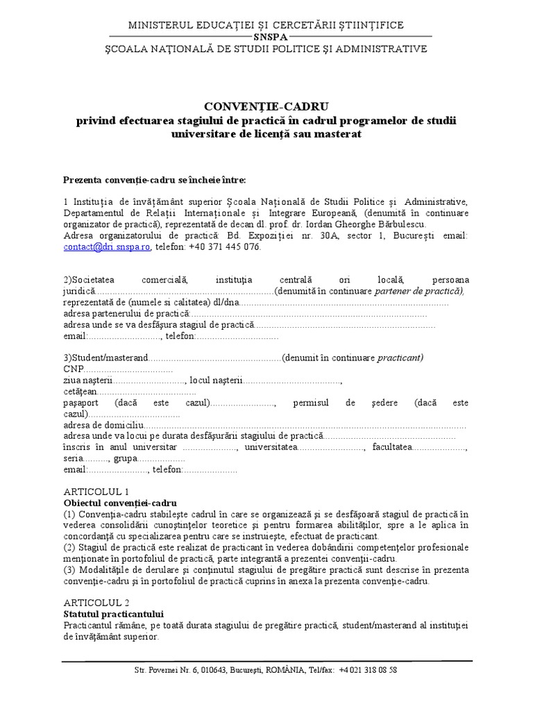 Formular Conventie Practica Si Portofoliu Practica | PDF