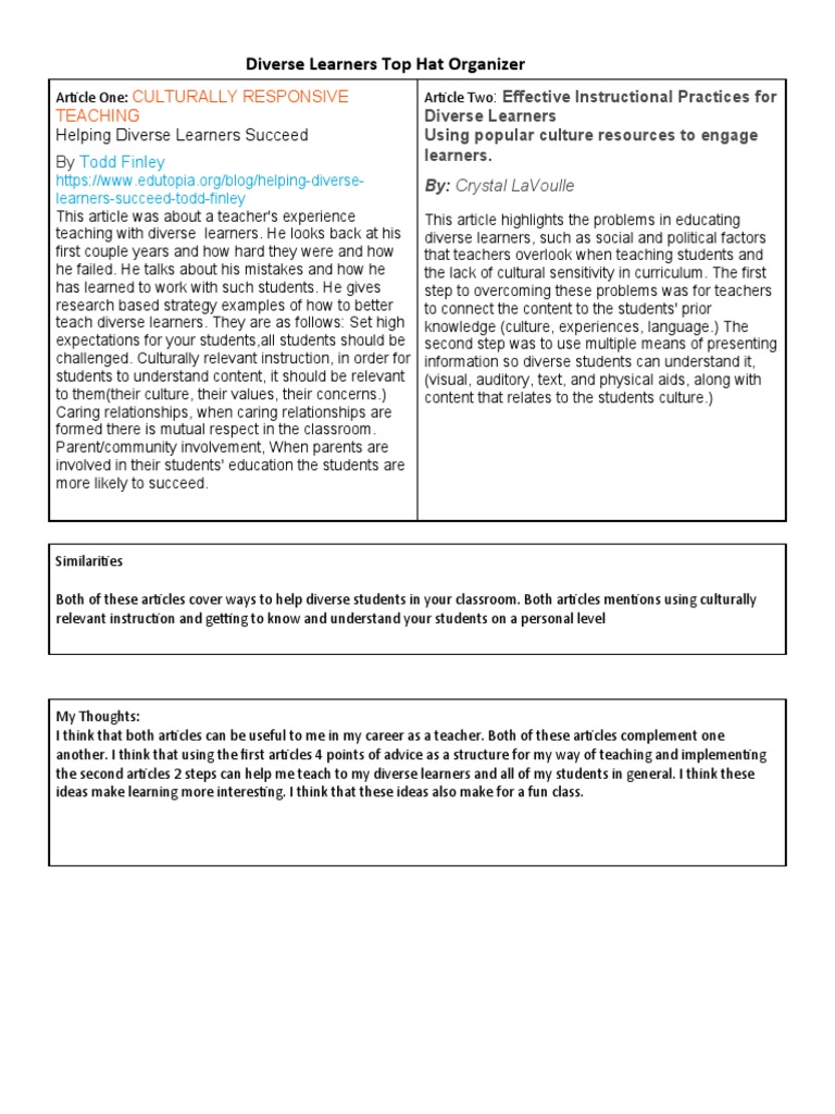 Diverse Learners Compare and Contrast | PDF | Learning | Teachers