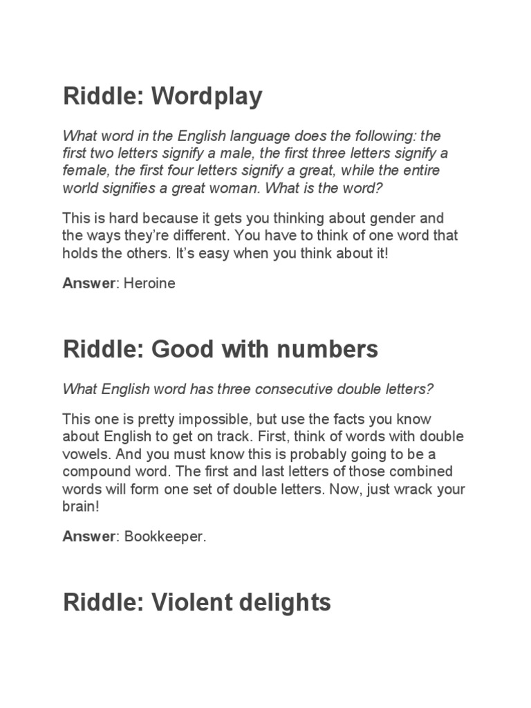 Riddle: Wordplay: Answer: Heroine | PDF