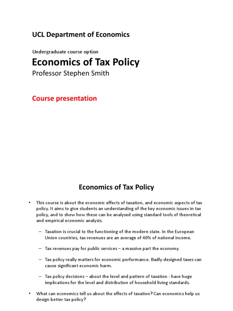 Econ0053 Tax Policy 2018 19 | PDF | Taxes | Economics