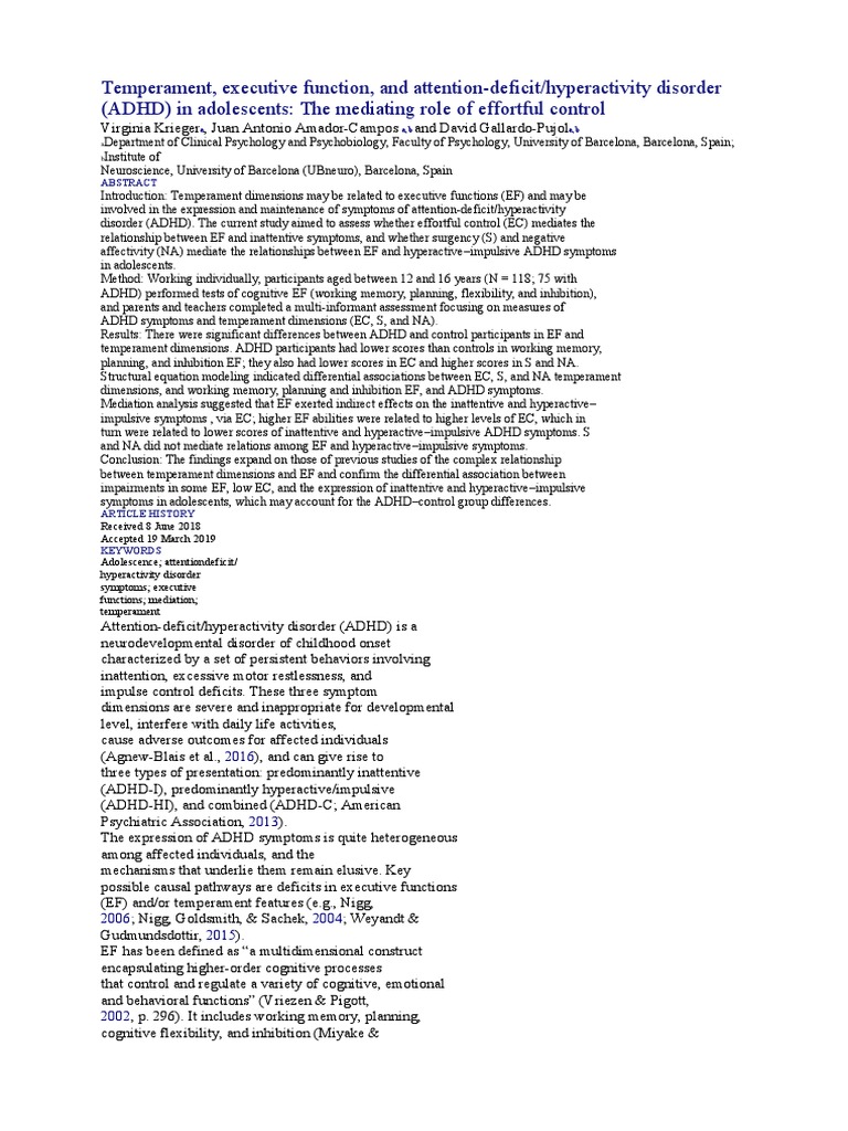 Temperament, Executive Function, and Attention-Deficit/hyperactivity Disorder (ADHD) in ...
