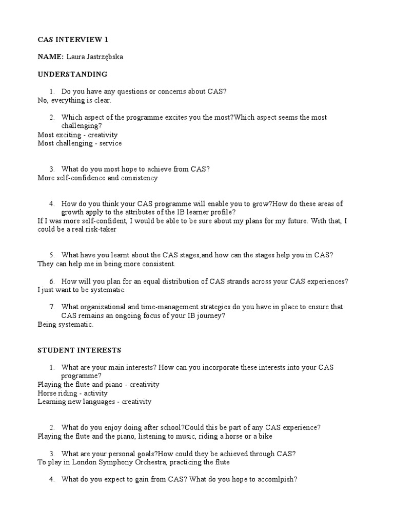 Cas Interview 1 Name: Understanding | PDF | Creativity | Education Theory